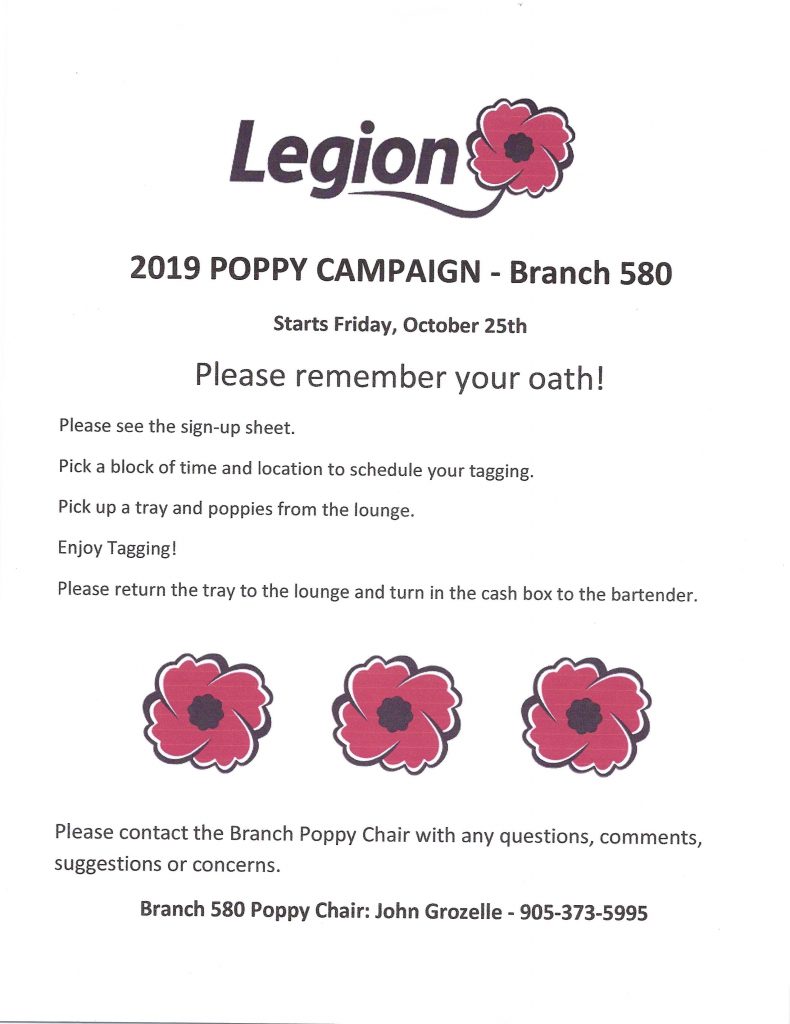 2019 Poppy Campaign - Royal Canadian Legion - Branch 580