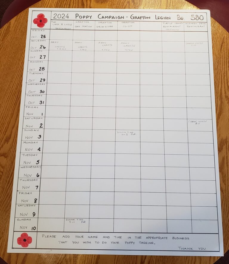 2024 Annual Poppy Campaign - Royal Canadian Legion - Branch 580
